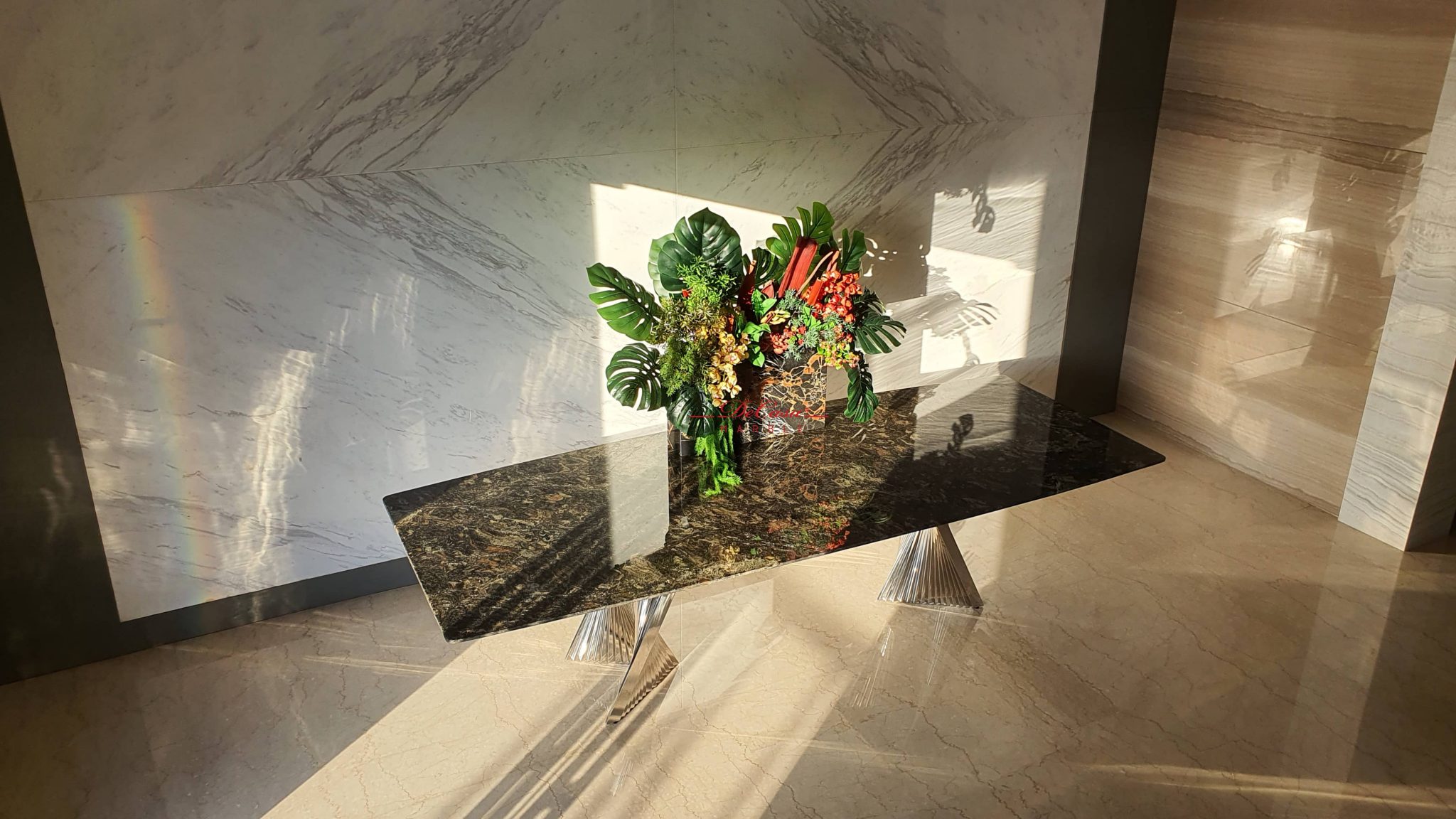 DeCasa Rectangular Granite Dining Table Cosmic Gold