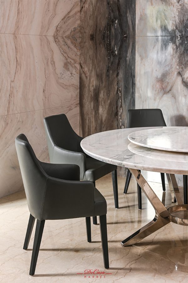 DeCasa Round Marble Dining Table Panda White